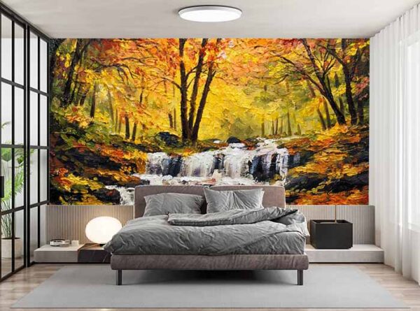 Autumn Leaves and Waterfall Mural Wallpaper - Magicdecor®
