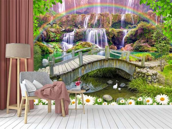 Beautiful Rainbow Over Waterfall Wallpaper - Magicdecor®