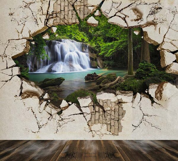 3D Broken Wall Effect Scenery Wallpaper - Magicdecor®