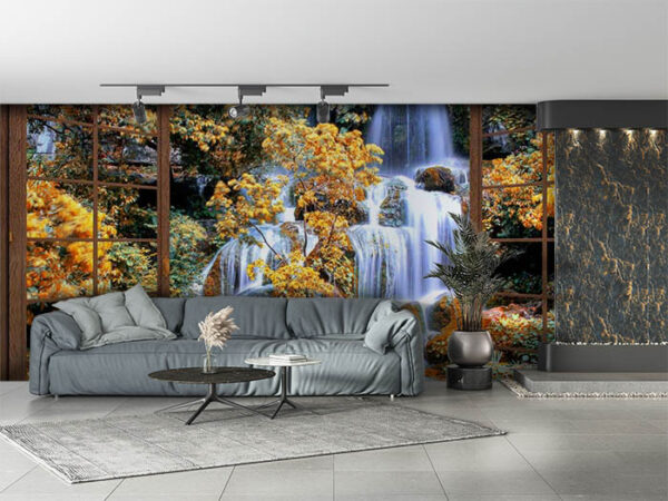 3D Effect Waterfall View From Window Wallpaper - Magicdecor®
