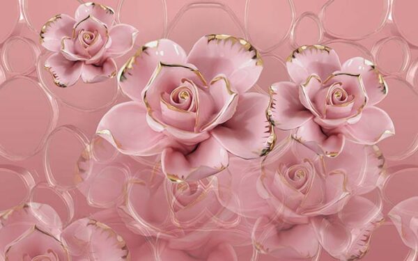 3D Pink Roses with Golden Edges Wallpaper for Wall - Magicdecor®