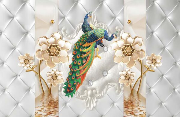 Golden flowers with Peacocks - Magicdecor®