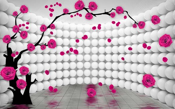 3D Balls and Roses Wallpaper for Wall - Magicdecor®