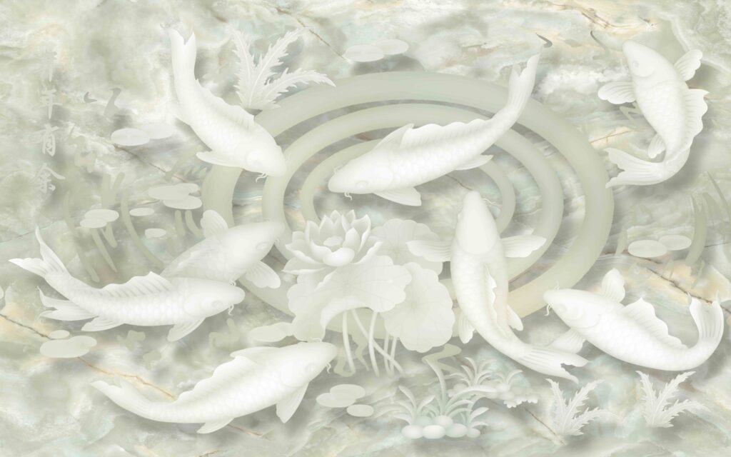 Fish White Marble Mural - Magicdecor®
