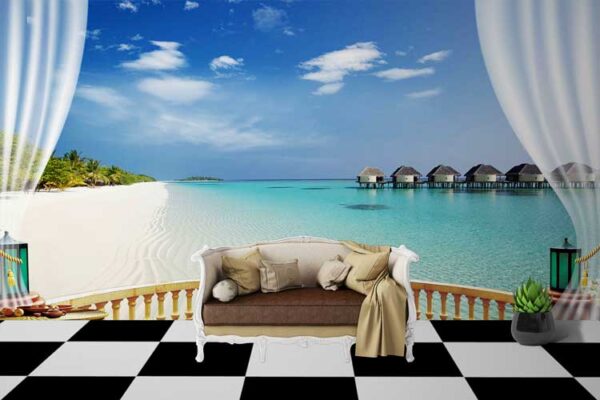 Sea Beach View with Tiny Houses - Magicdecor®