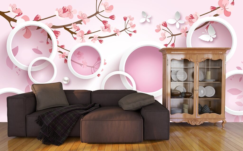 3D Circles and Flower Wallpaper for Living Room - Magicdecor®