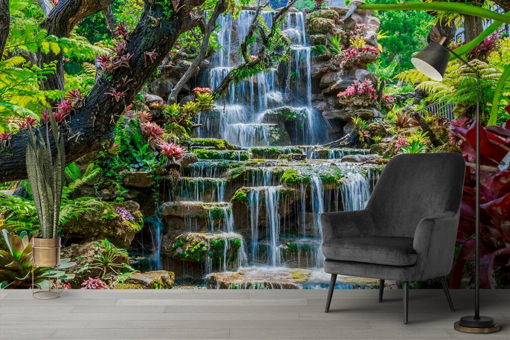 Waterfall Wallpaper, Hanging Gardens of Babylon in a garden - Magicdecor®
