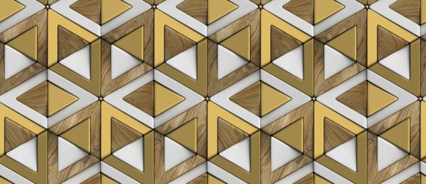 3D Luxury Look Golden and Wooden Pattern of Triangles Wallpaper for Living Room - Magicdecor®