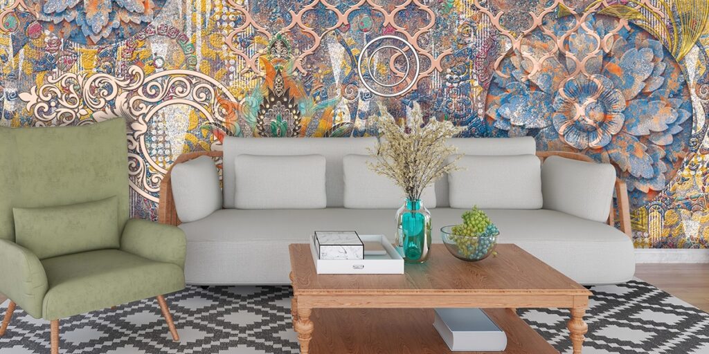 A colorful wallpaper with floral designs - Magicdecor®