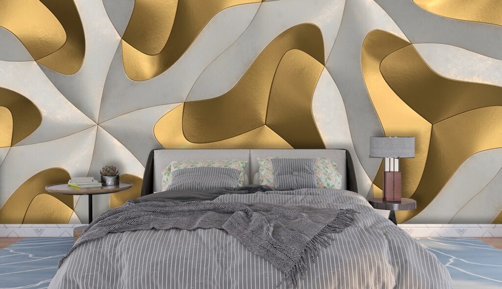 3D White and Gold Pattern Wallpaper for Living Room - Magicdecor®