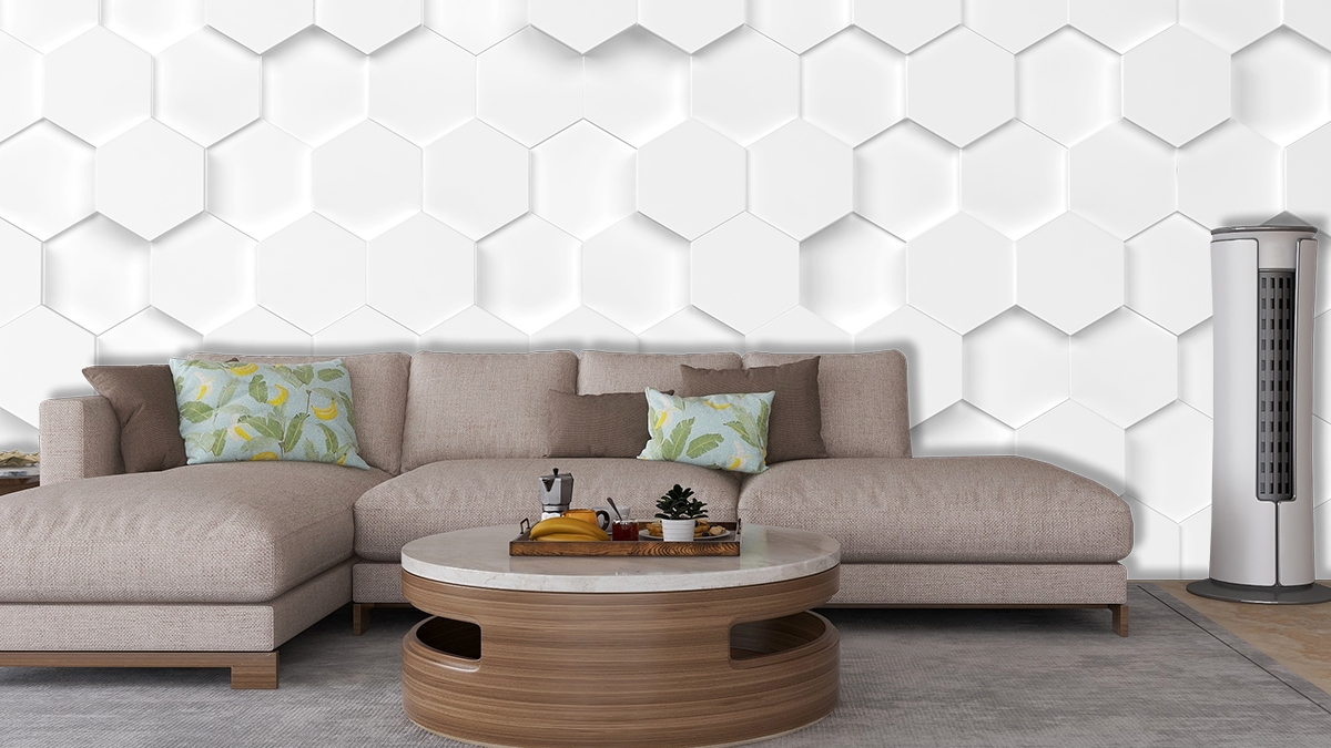 3D Bathroom Wallpaper - White Hexagons - Magic Decor