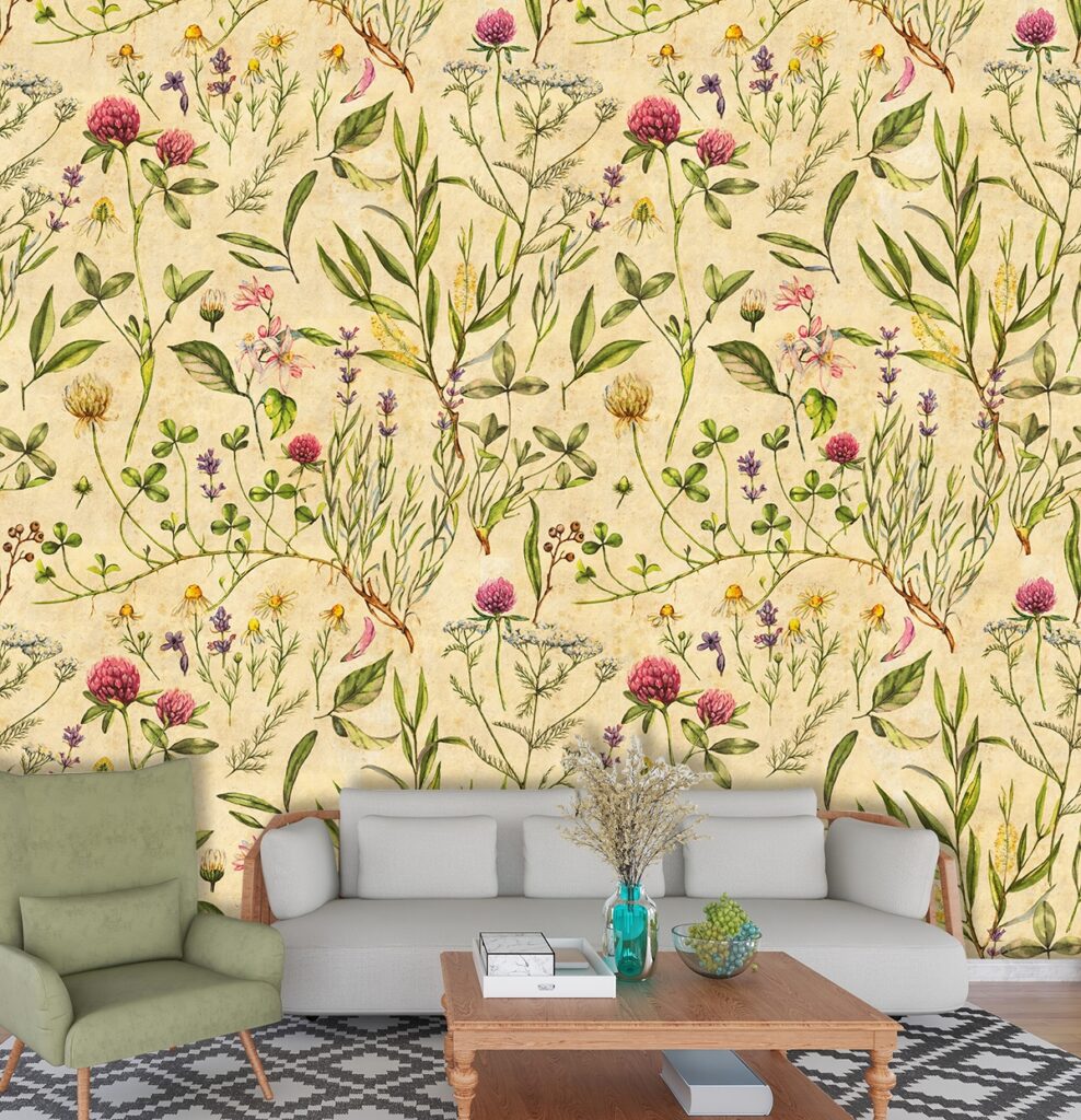 Wallpaper for House Wall, Flowers and Leaves Wallpaper for Kitchen ...