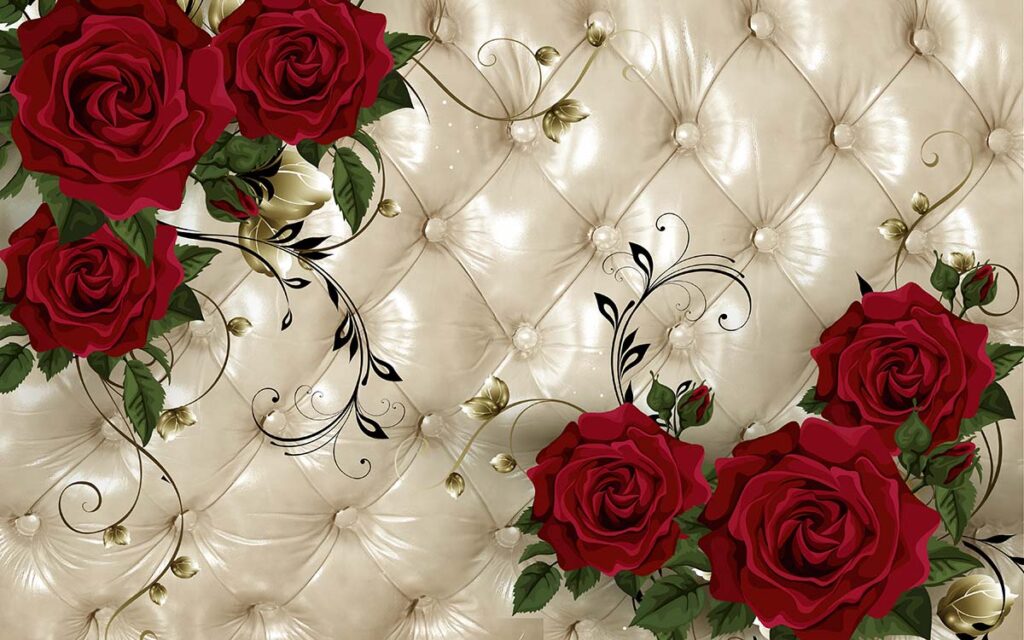 3D Beautiful Wallpaper Of Red Rose On A Cushion Background for Living ...
