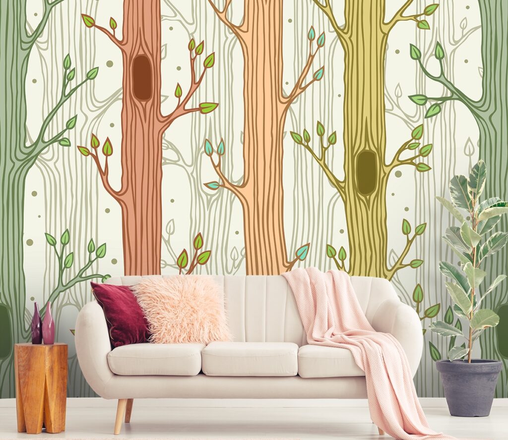 Wallpaper for House Wall, A pattern of trees with leaves - Magicdecor®