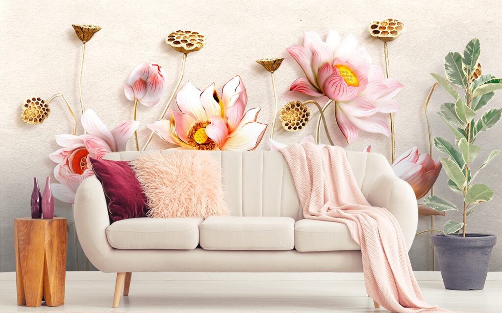 A Cream Background Wallpaper with Beautiful Flowers - Magicdecor®