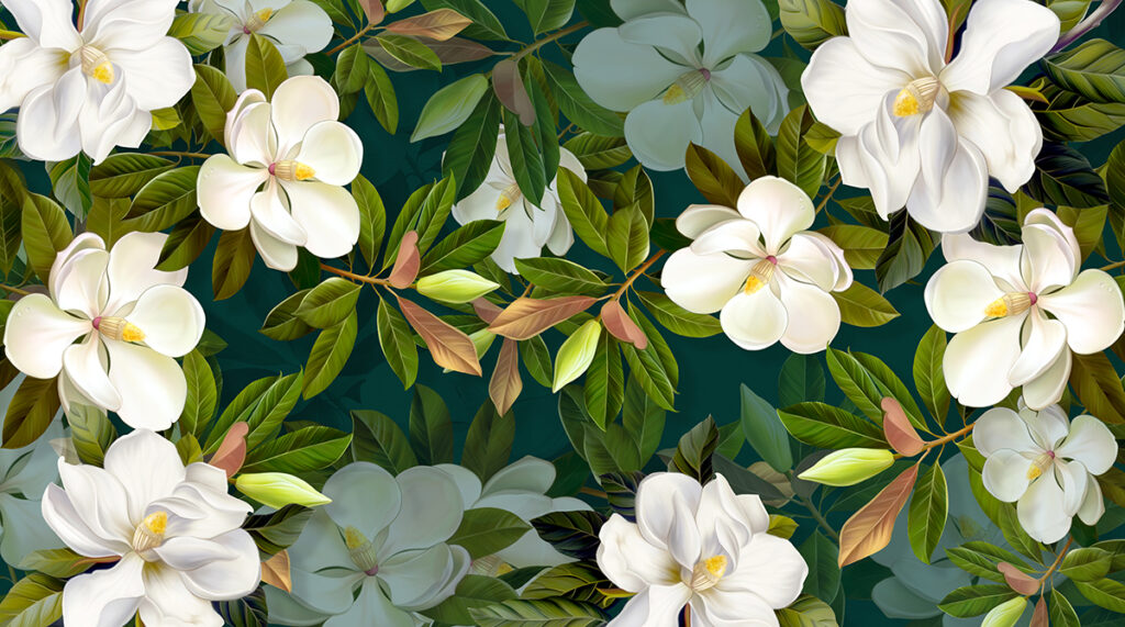 A Wallpaper for Wall of White Flowers and Leaves - Magicdecor®
