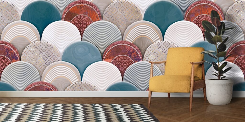 Beautiful Wallpaper of 3D Pattern of Colorful Circles for Living Room - Magicdecor®