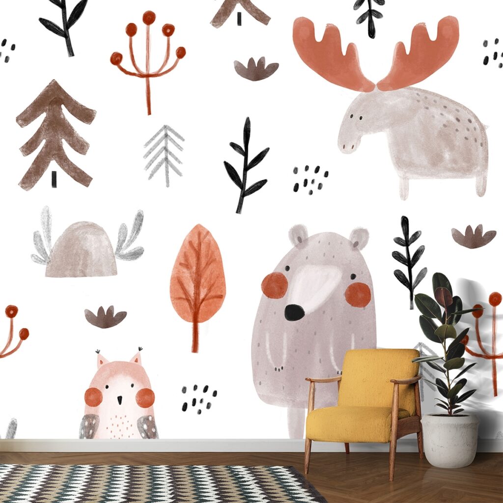 Kids Room Wallpaper - A pattern of animals and trees