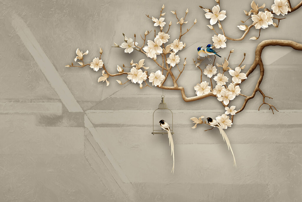 A tree branch with flowers and birds - Magicdecor®