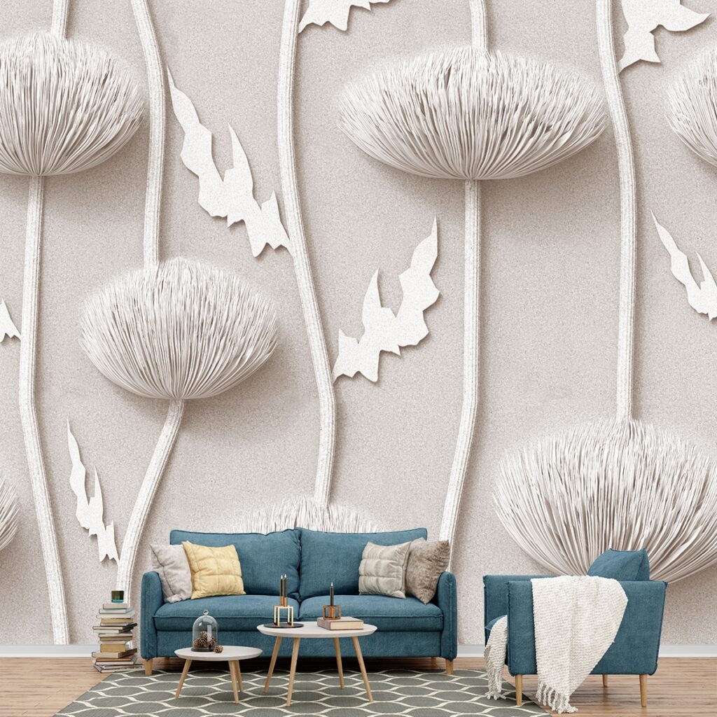 White Paper Flowers and Leaves, 3D Living Room Wallpaper - Magicdecor®