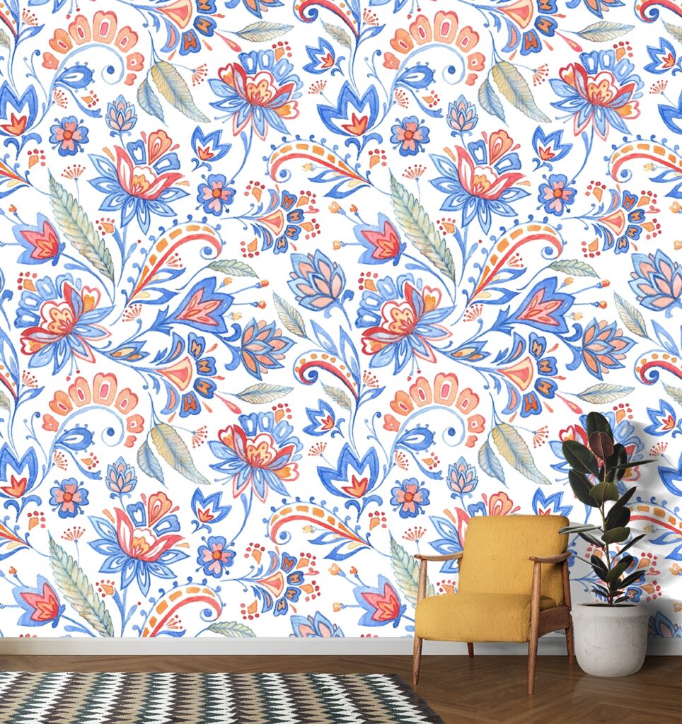 Wallpaper for House Wall, Pattern of flowers and leaves - Magicdecor®
