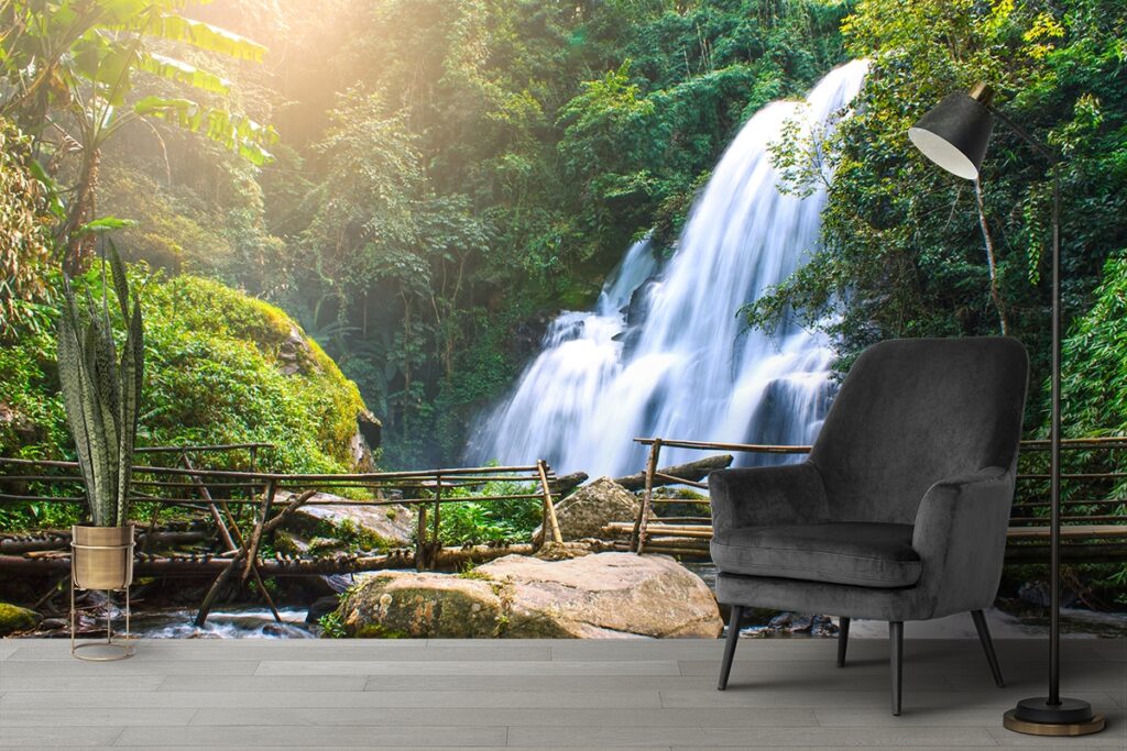 Waterfall Wallpaper for walls, A waterfall in the woods - Magicdecor®