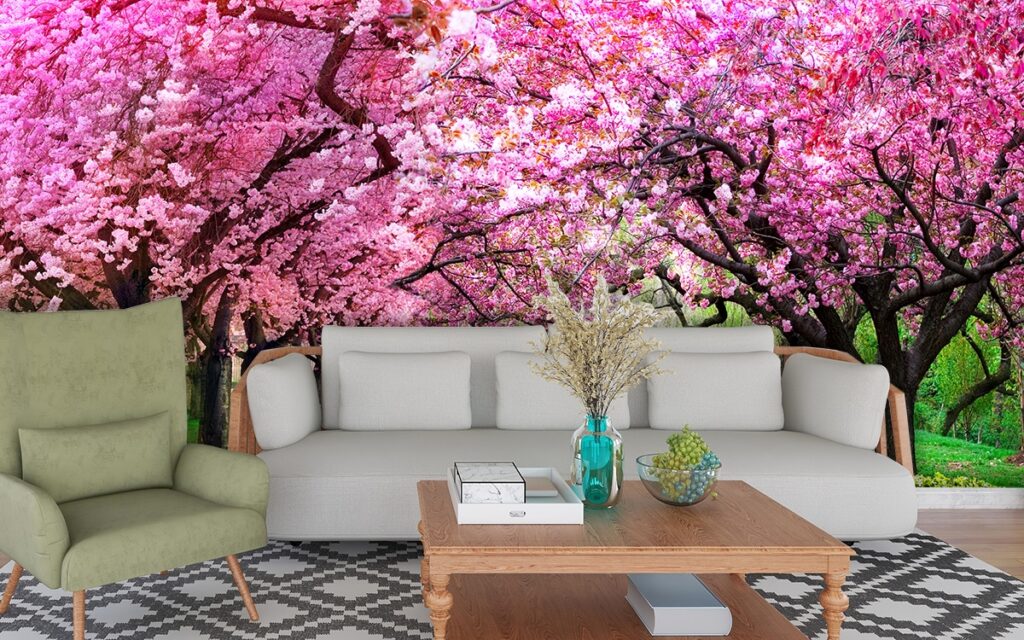 3D Effect Cherry Blossom Trees Wallpaper for Living Room - Magicdecor®