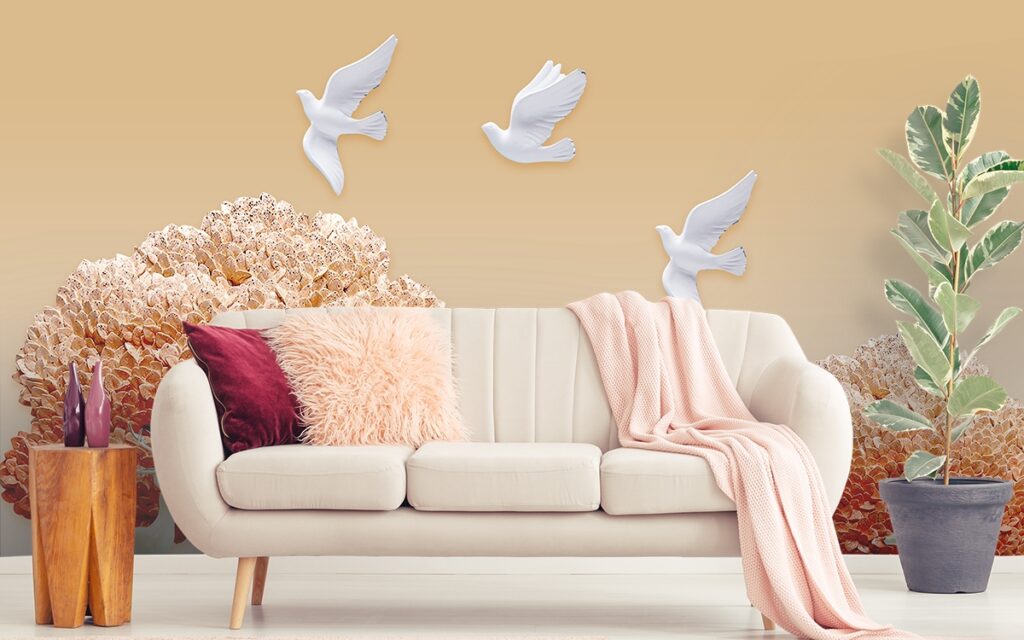 A group of trees with white birds flying in the air - Magicdecor®