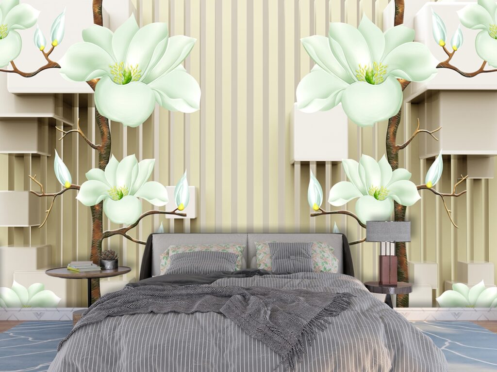 A wallpaper with white flowers - Magicdecor®