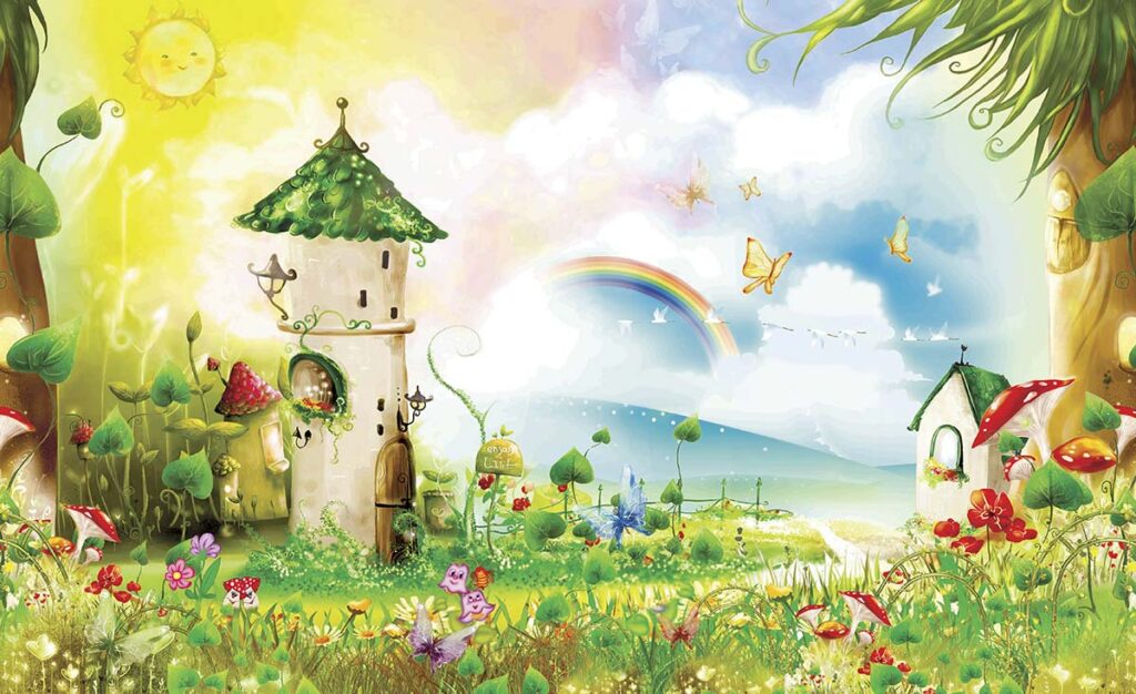 Kids Room Wallpaper - A cartoon of a fairy house