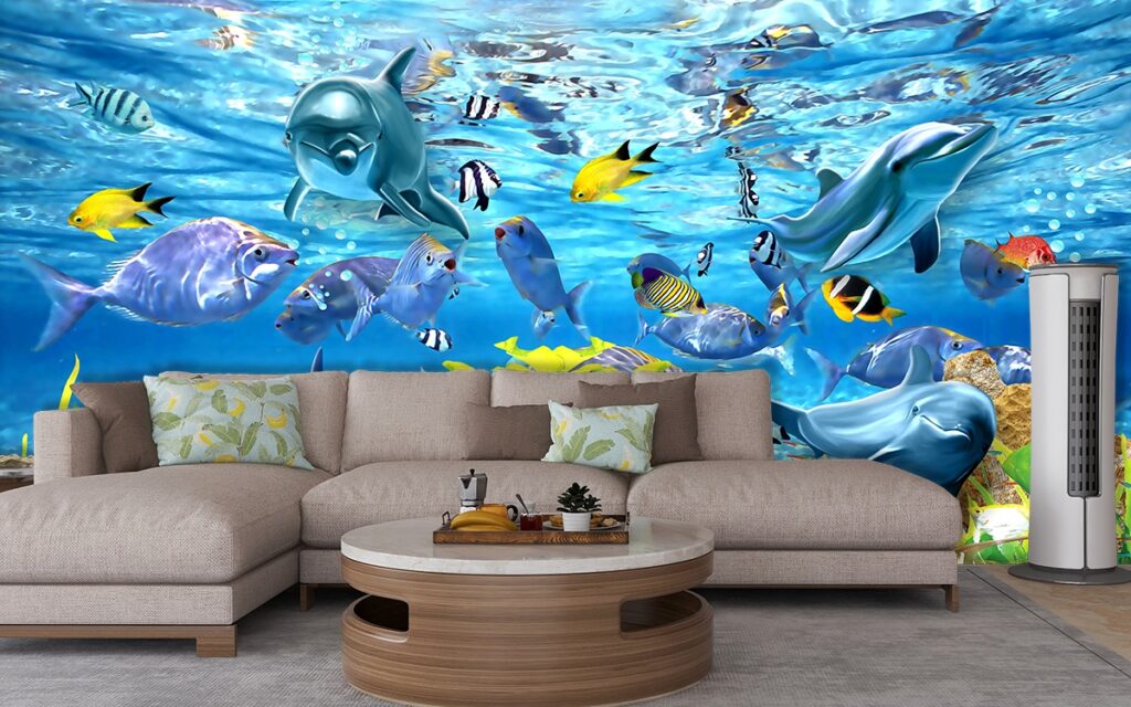 Kids Room Wallpaper - A group of fish swimming in water