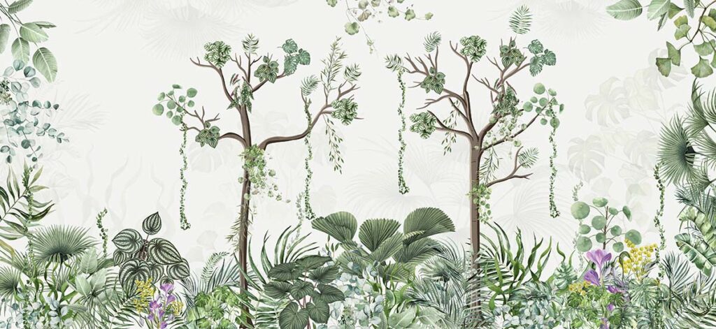 A wallpaper with trees and plants - Magicdecor®