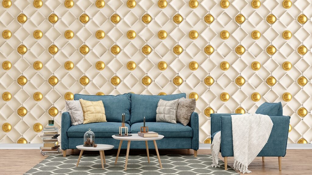 A white and gold background with gold balls - Magicdecor®