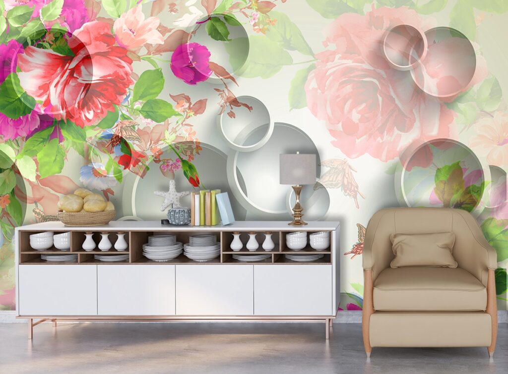 A floral design with circles and flowers - Magicdecor®