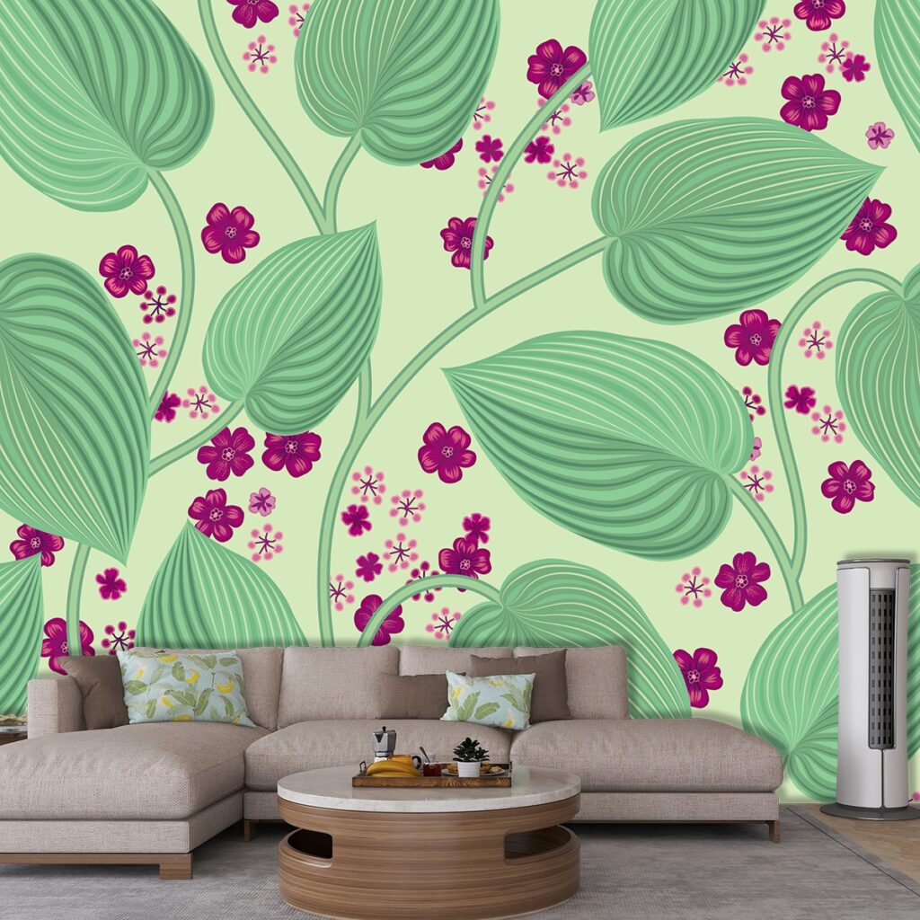 A green and pink floral pattern - Magicdecor®
