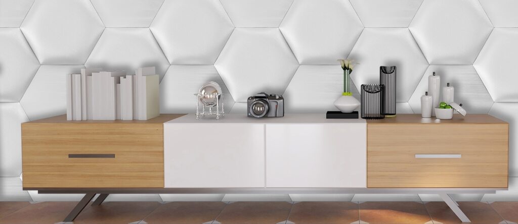 3D Dining Room Wallpaper of White Hexagon Pattern - Magicdecor®
