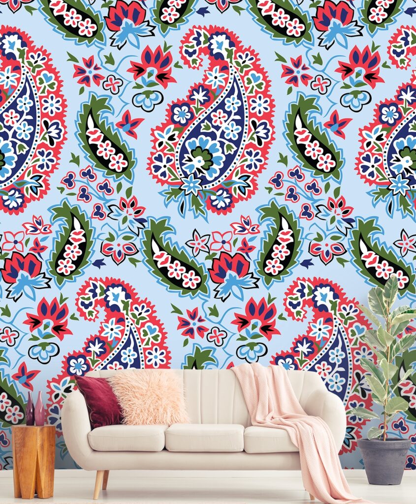 A colorful paisley pattern on a blue background - Magic Decor