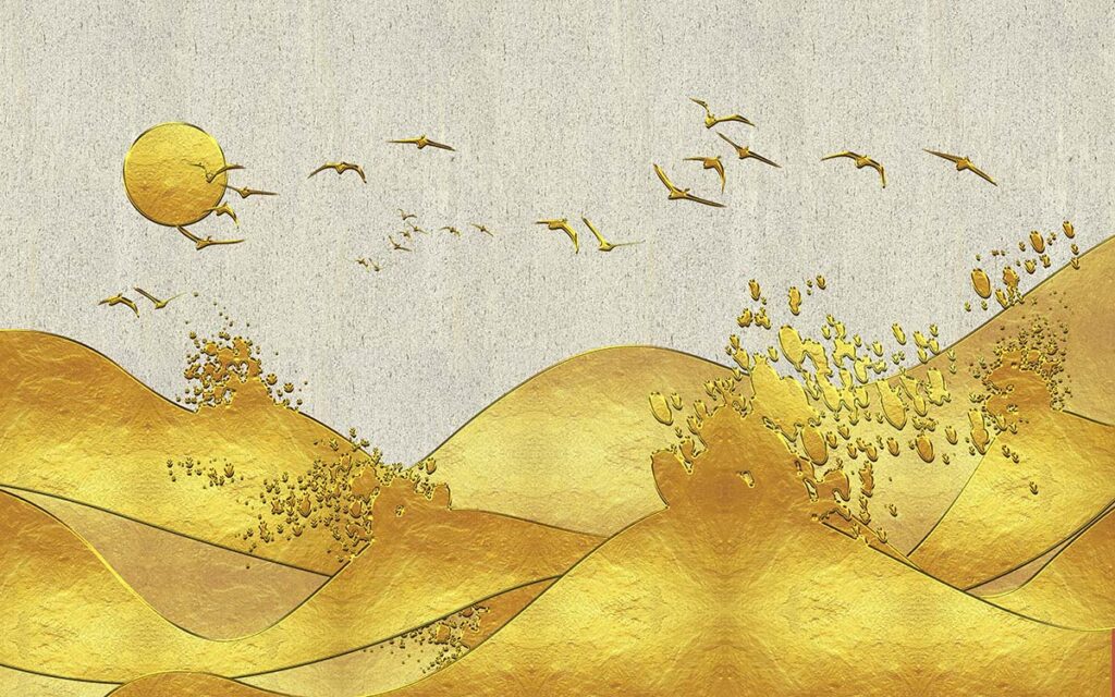 A golden painting of a beach - Magicdecor®