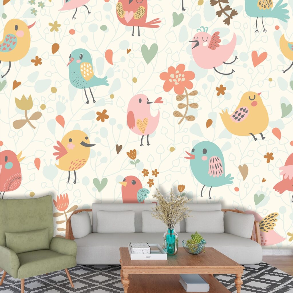 Kids Room Wallpaper - A pattern of colorful birds and flowers