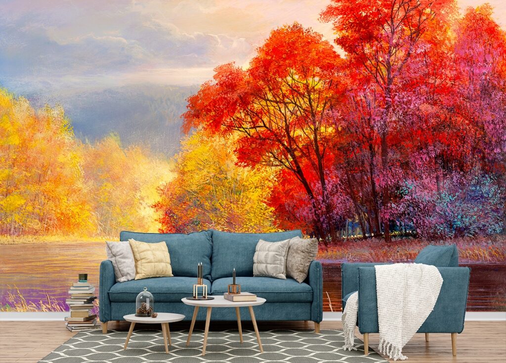 A lake with colorful trees and grass - Magicdecor®