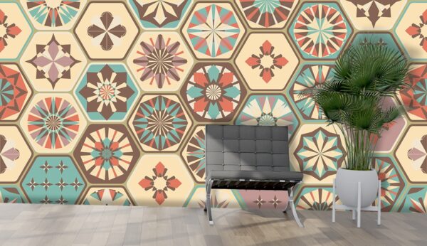 A pattern of hexagons with different designs - Magicdecor®