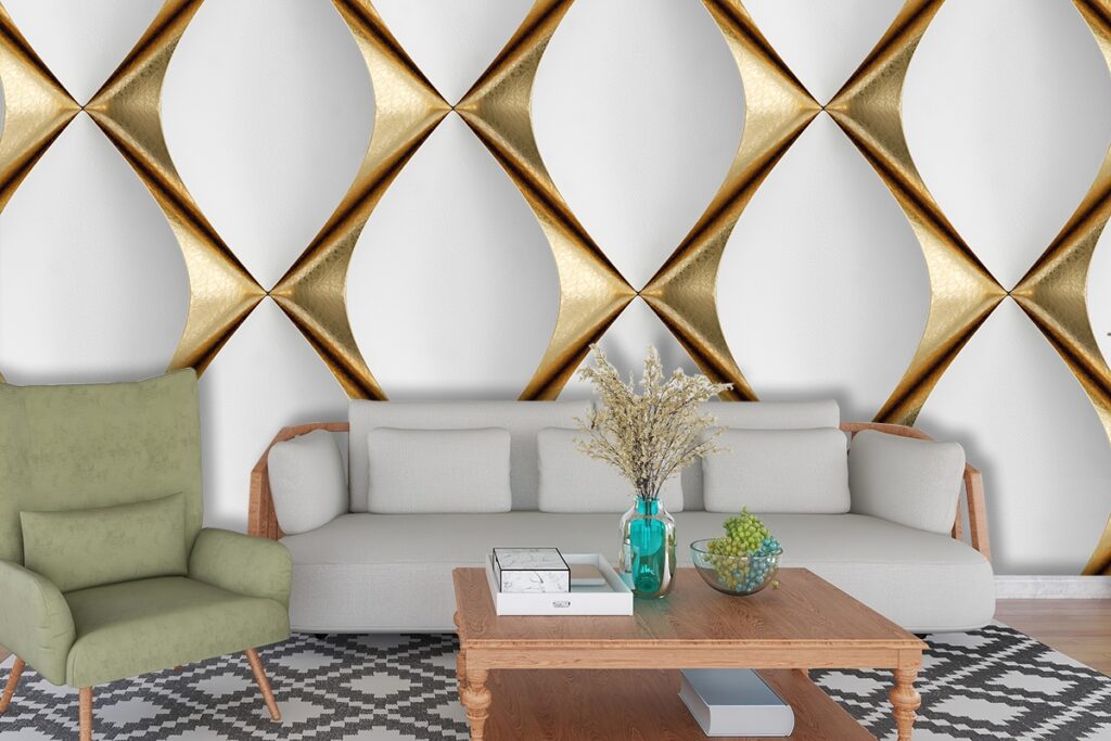 A pattern of gold and white diamond shapes - Magicdecor®