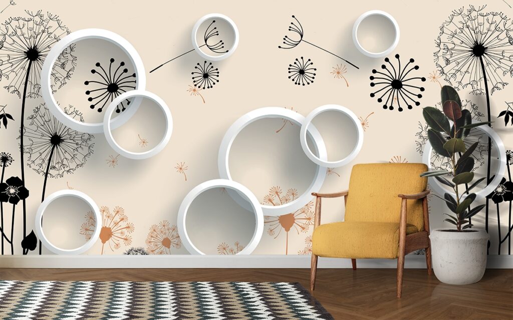 A wallpaper with circles and dandelions - Magicdecor®