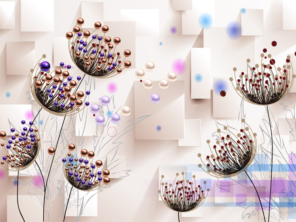 A wallpaper with flowers and colorful objects - Magic Decor