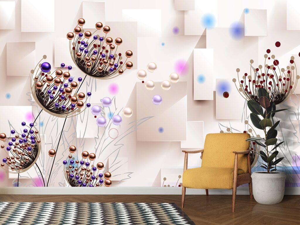 A wallpaper with flowers and colorful objects - Magicdecor®