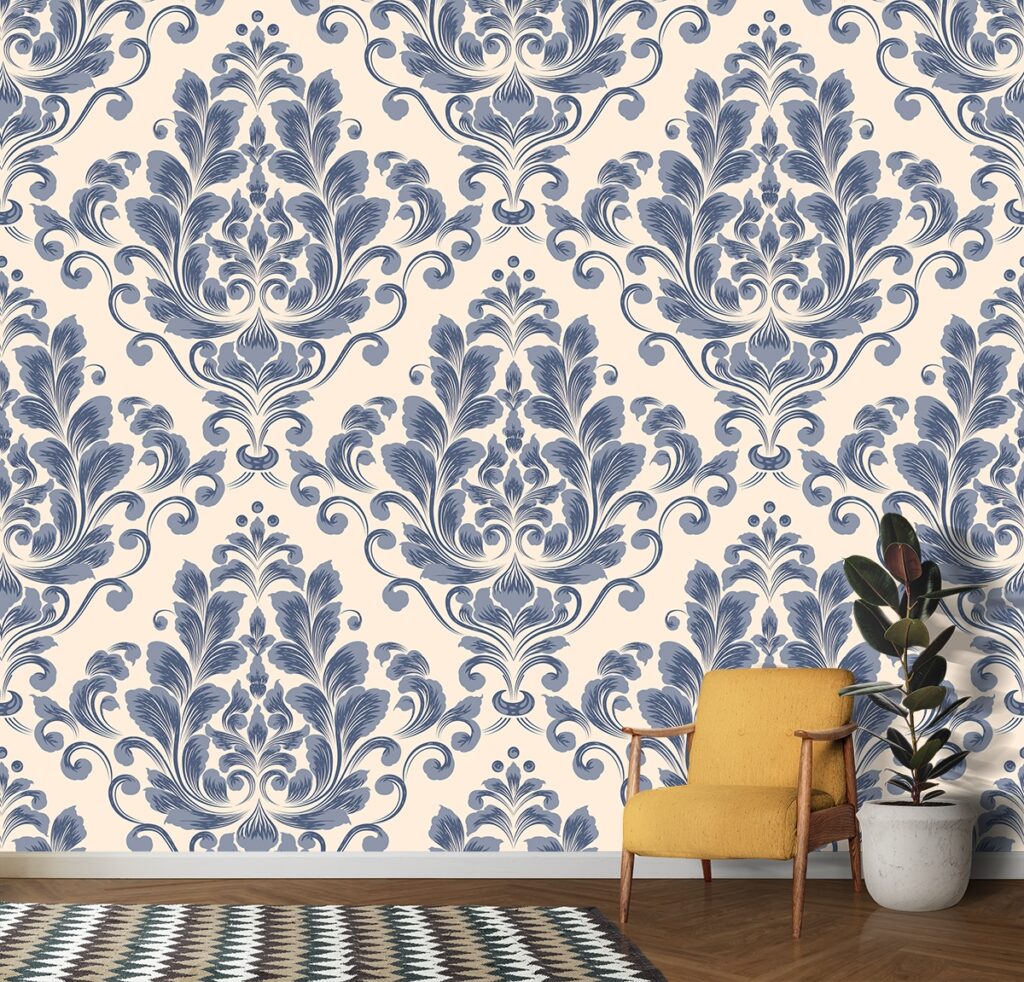 Blue and White Floral Wallpaper for Drawing Room - Magicdecor®