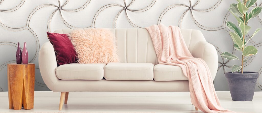 A white leather surface with red stitching - Magicdecor®