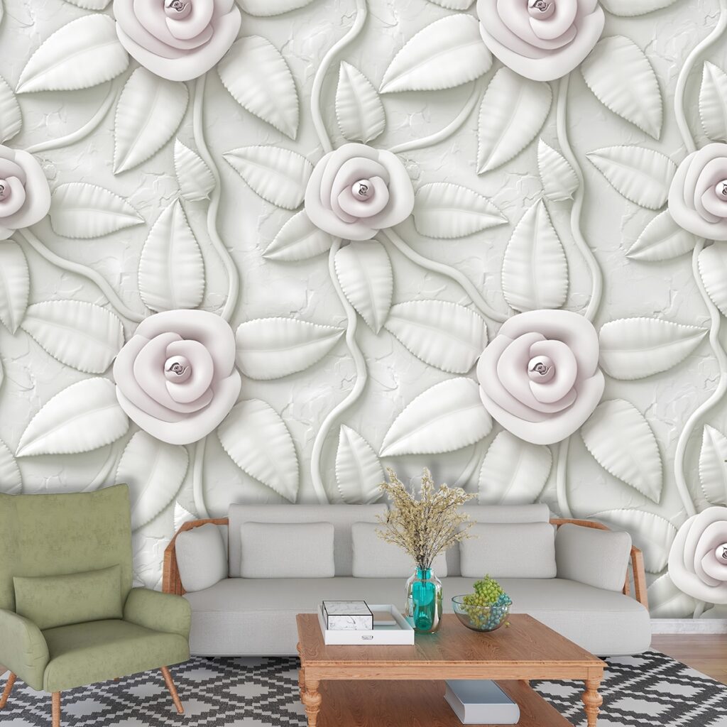 A white floral pattern with white flowers and leaves - Magicdecor®