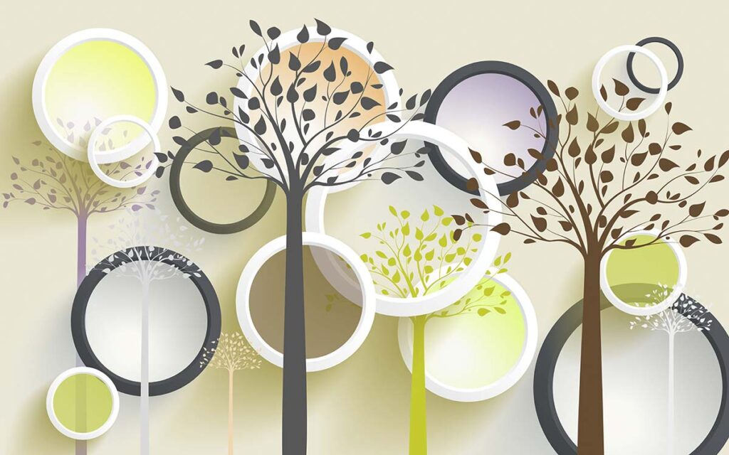 A Group of Trees with Circles Pattern Wallpaper for Wall - Magicdecor®