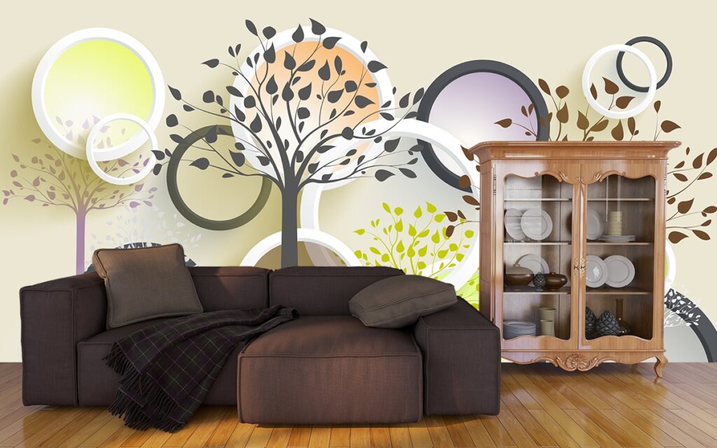 A Group of Trees with Circles Pattern Wallpaper for Wall - Magicdecor®